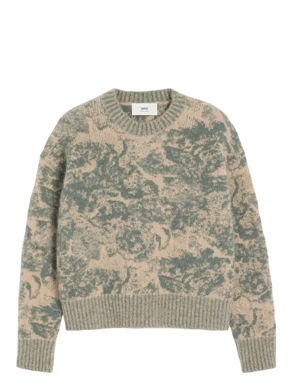 Ami Jacquard Crewneck Knitted Jumper - Beige/antique Clay