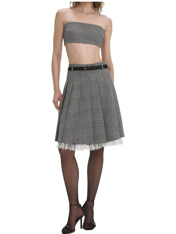 SELF-PORTRAIT Prince Of Wales Check Pleated Midi Skirt - Gray