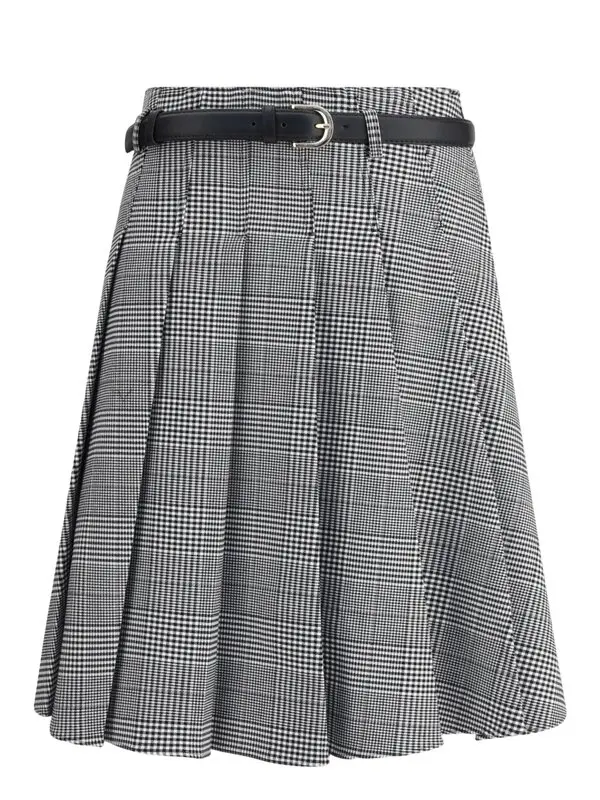 SELF-PORTRAIT Prince Of Wales Check Pleated Midi Skirt - Gray