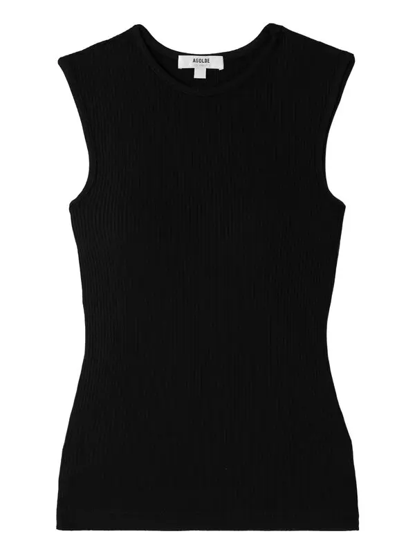 AGOLDE Ribbed Crewneck Sleeveless Tank - Black