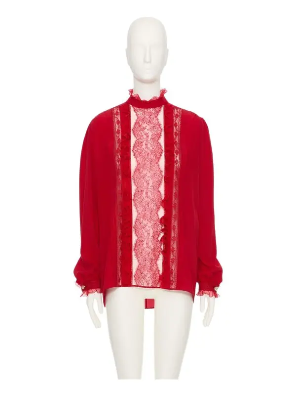 Valentino Garavani Crepe De Chine Long Sleeve Top - Red
