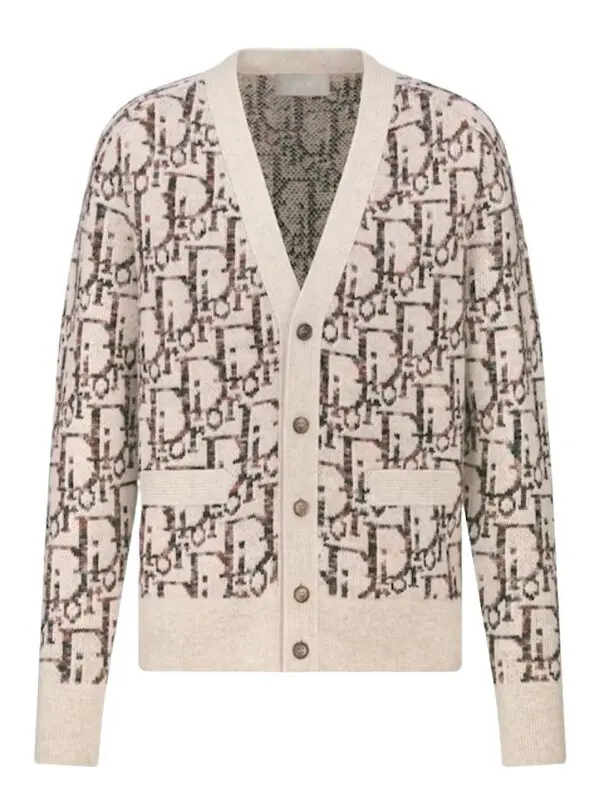 Dior Monogrammed Intarsia Cardigan - Nude