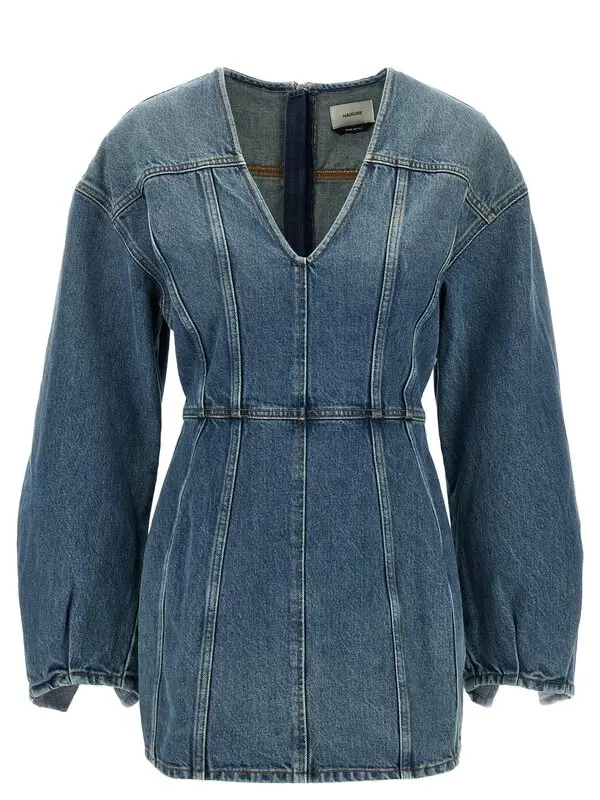 HAIKURE V-neck Long Sleeve Denim Dress - Blue