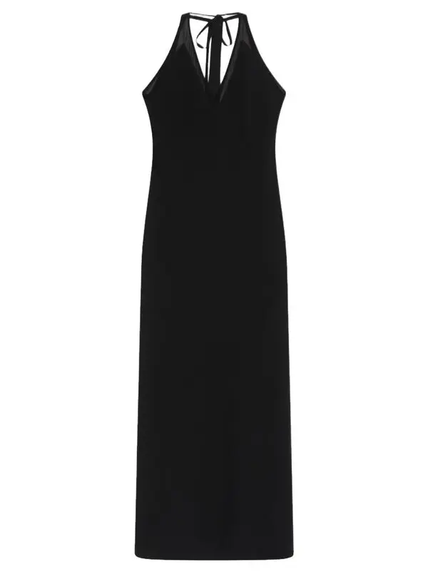 Marella Long Envers Satin Dress With Halterneck And Georgette Details - Black