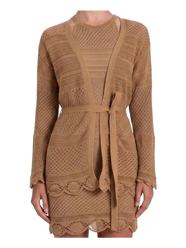 TWINSET Openwork Belted Cardigan - Brown