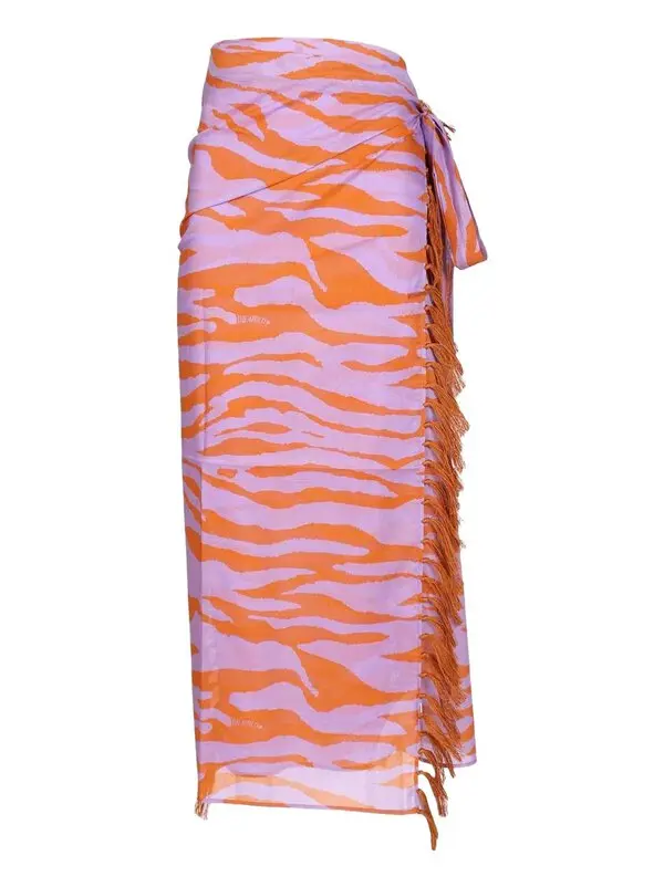 Attico Zebra Print Fringed Skirt - Pink