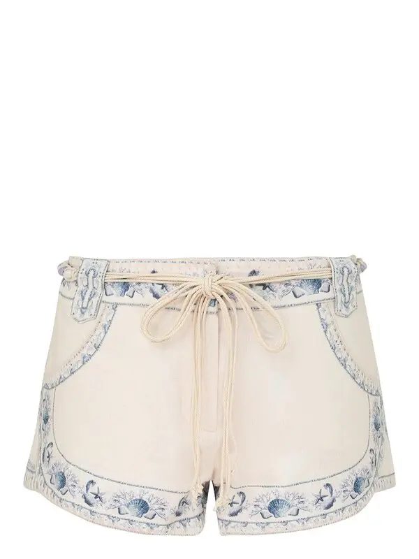 Zimmermann Embroidered Drawstring Shorts - Blue Printed Cloth