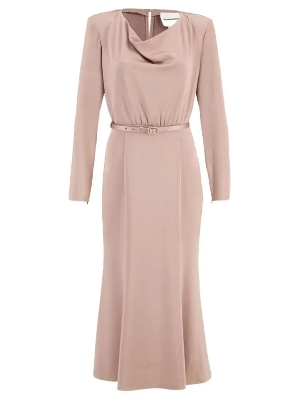 Roland Mouret Long Sleeve Draped Neck Dress With Fishtail Skirt - Beige