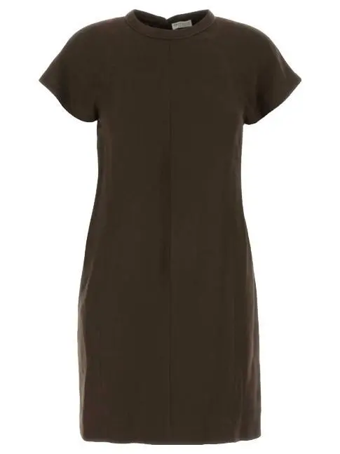 Brunello Cucinelli Round Neck Short Sleeve Mini Dress - Black