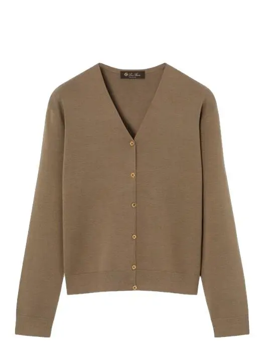 Loro Piana Siena V-neck Cardigan With Metal Logo Buttons - Smoky Wood Color