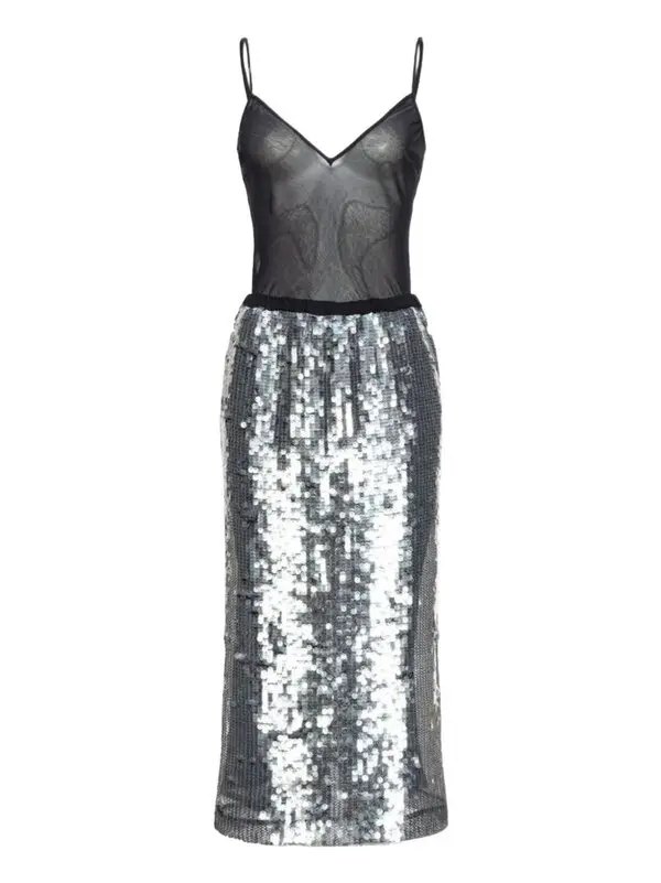 Pinko Sequined Mesh Pencil Skirt - Silver/black