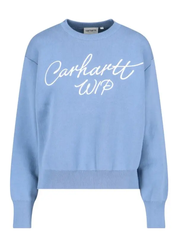 Carhartt Work In Progress Logo Embroidered Crewneck Jumper - Blue