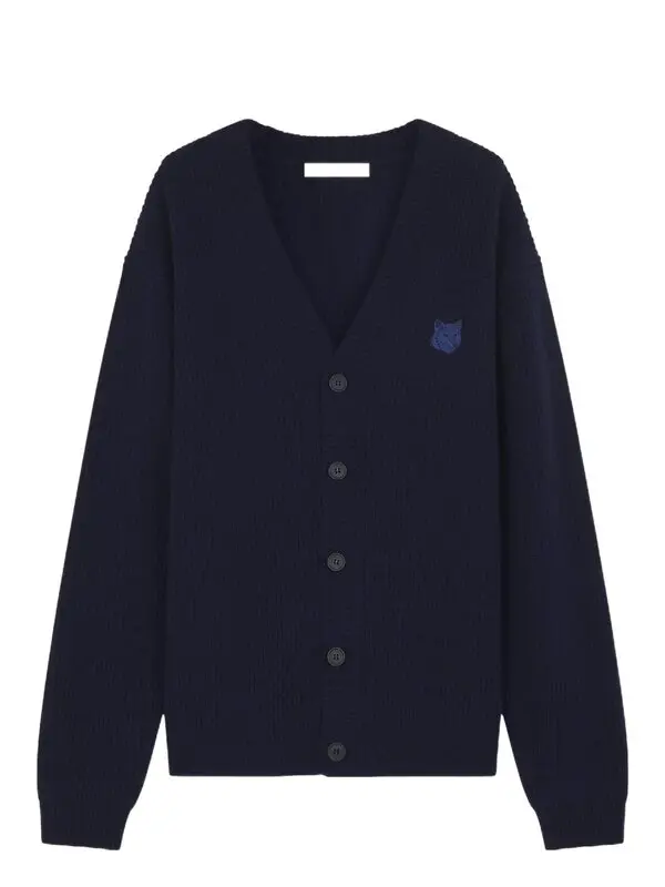 Maison Kitsuné Bold Fox Head Patch Knitted Cardigan - Dark Blue