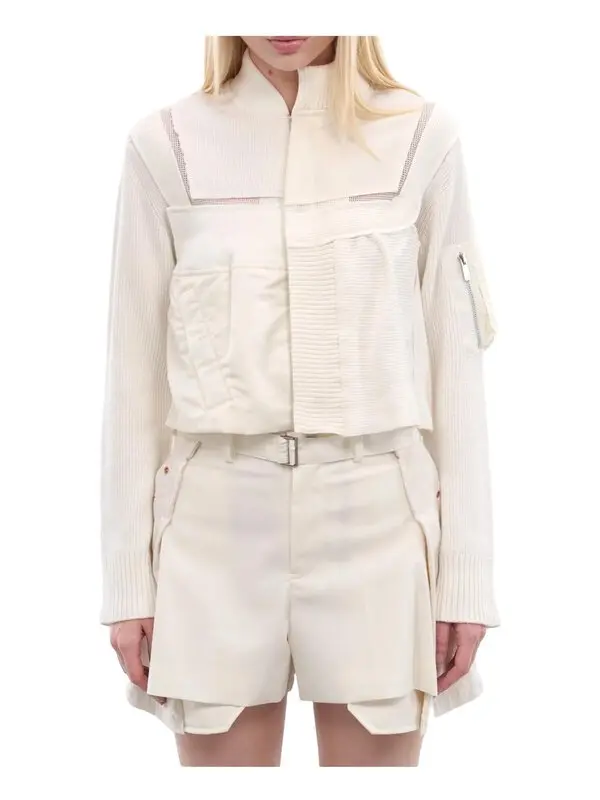 Sacai Panelled Cropped Jacket - White