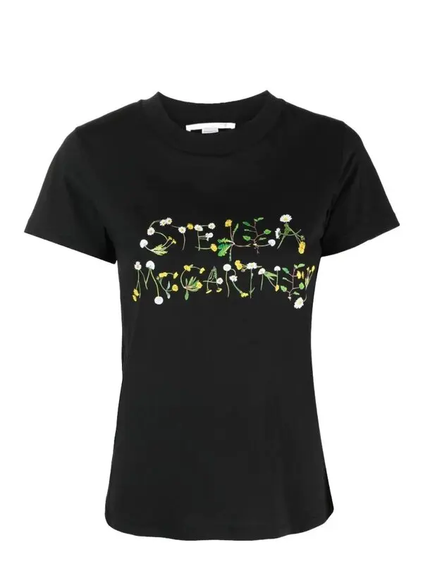 Stella McCartney Dandelion Logo Printed Crewneck T-shirt - Black