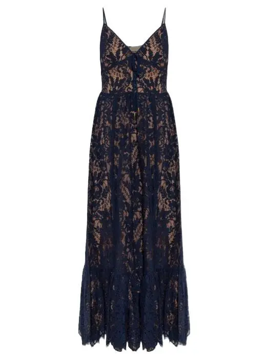 Michael Kors Sleeveless V-neck Lace Maxi Dress - Navy Blue