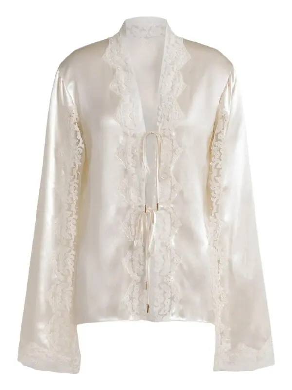 Alberta Ferretti Lace Trimmed Tie Detail Shirt - White
