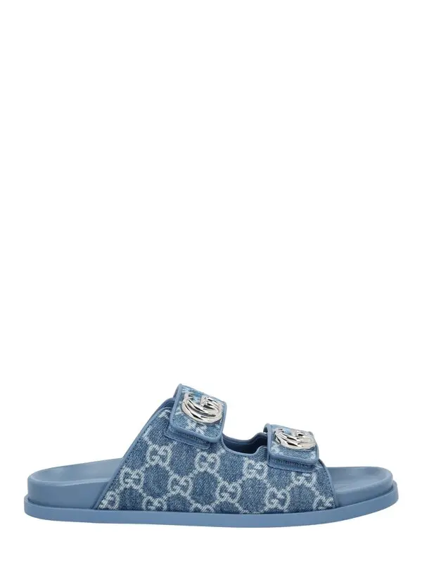 Gucci Monogrammed Double Strap Slip-on Sandals - Blue