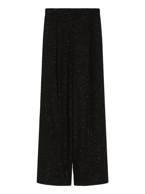 Max Mara Sequin Embellished Wool-blend Straight Leg Pants - Black