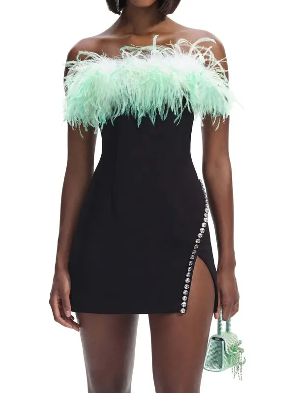 SELF-PORTRAIT Feather-detailed Strapless Minidress - Black