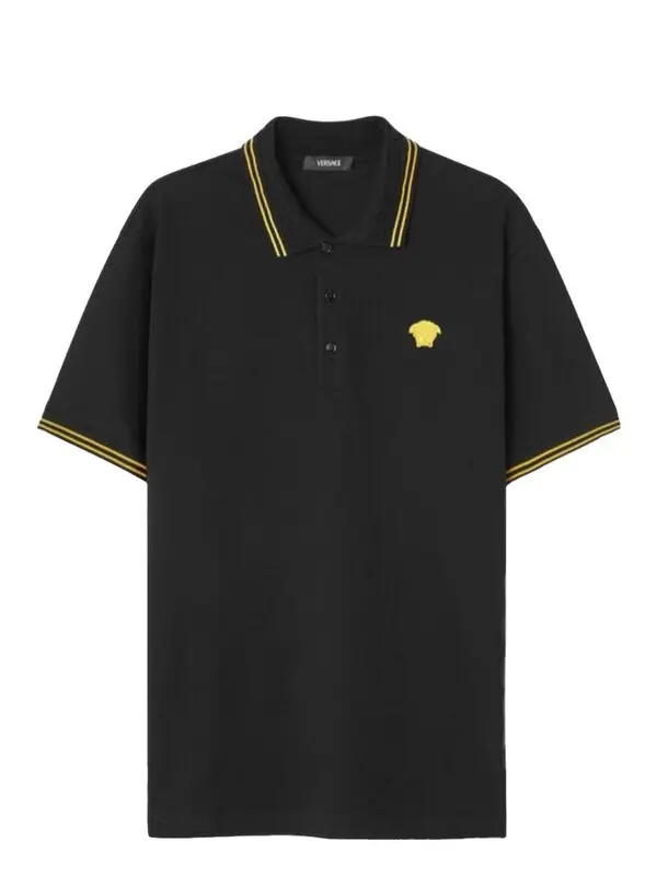Versace Medusa-embroidered Short-sleeved Polo Shirt - Black
