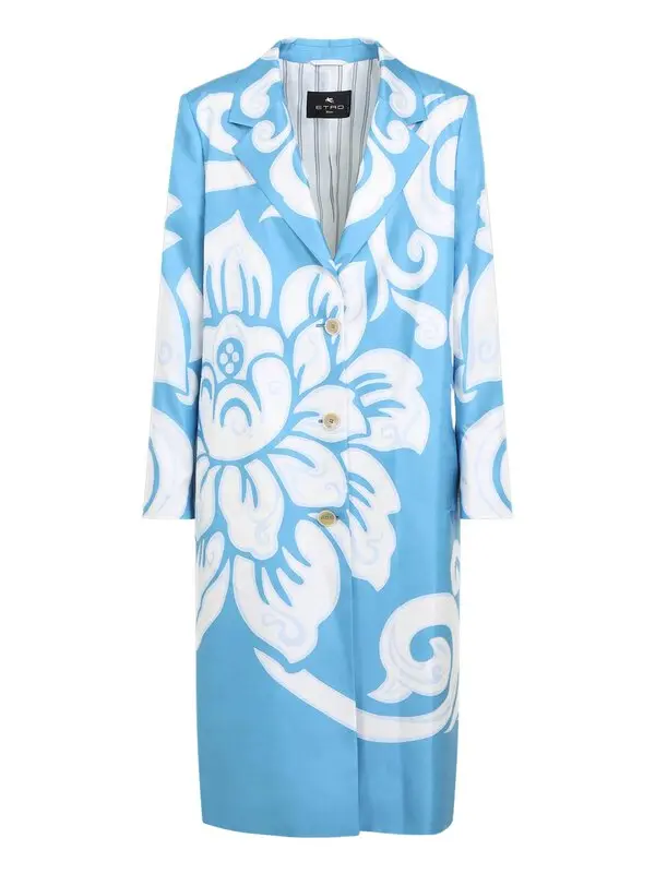 Etro Graphic Print Silk Coat - Blue