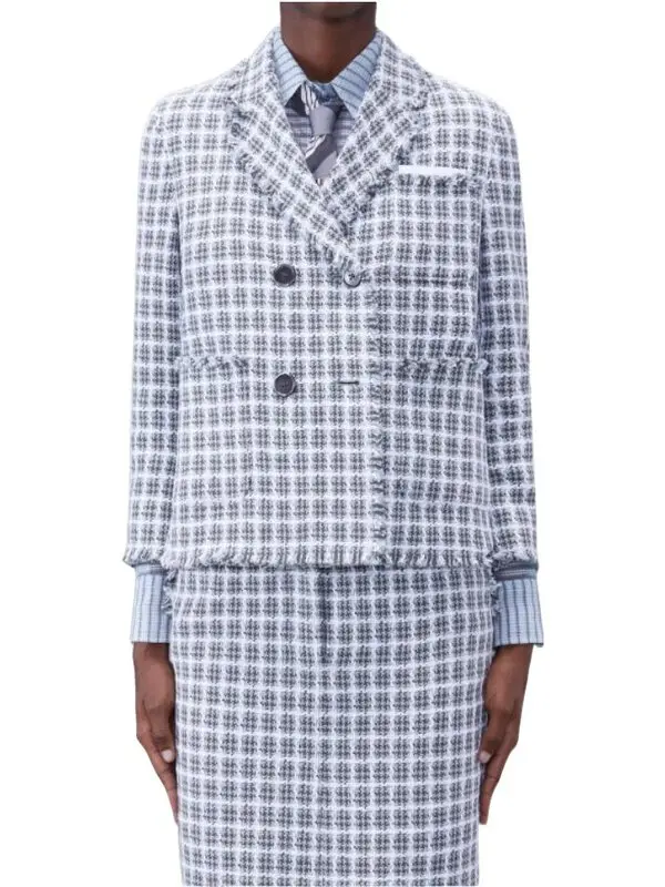 Thom Browne Checked Short Coat - Medium Gray