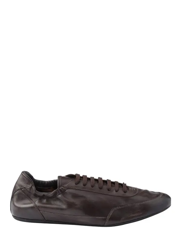 Prada Collapsible Leather Sneakers - Dark Brown
