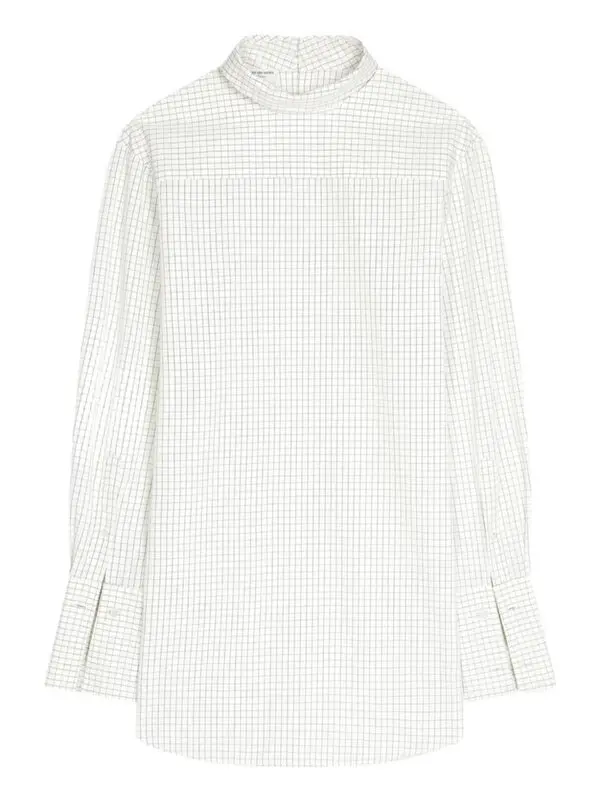 Dries Van Noten Grid Mock Neck Long Sleeve Shirt - Off-white/light Grey