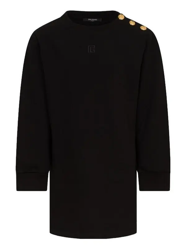Balmain Crew Neck Long Sleeve Dress With Button Detailing - Black