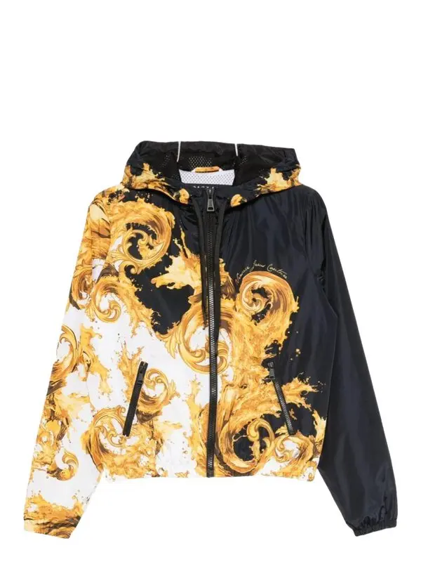Versace Baroque Print Hooded Zip-up Jacket - Black