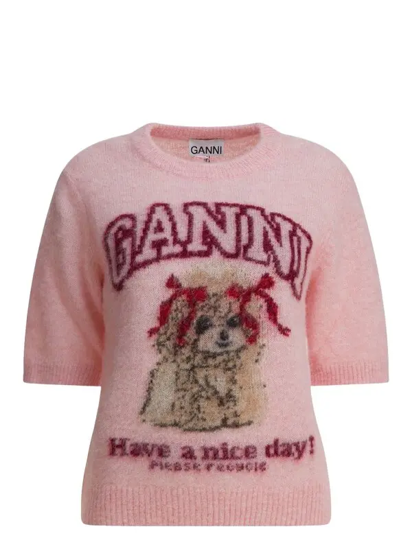 GANNI Graphic Knit T-shirt - Pink