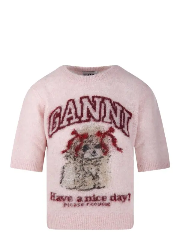 GANNI Graphic Knitted T-shirt - Pink