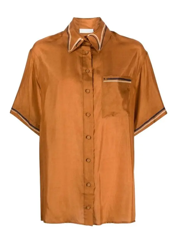 Zimmermann Alight Graphic-printed Short-sleeved Shirt - Brown