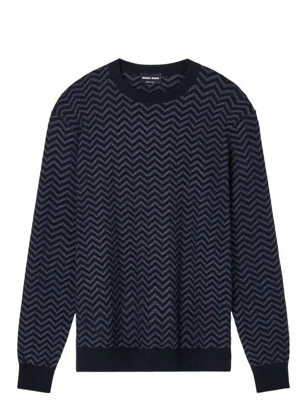 Giorgio Armani Chevron Patterned Wool Sweater - Black