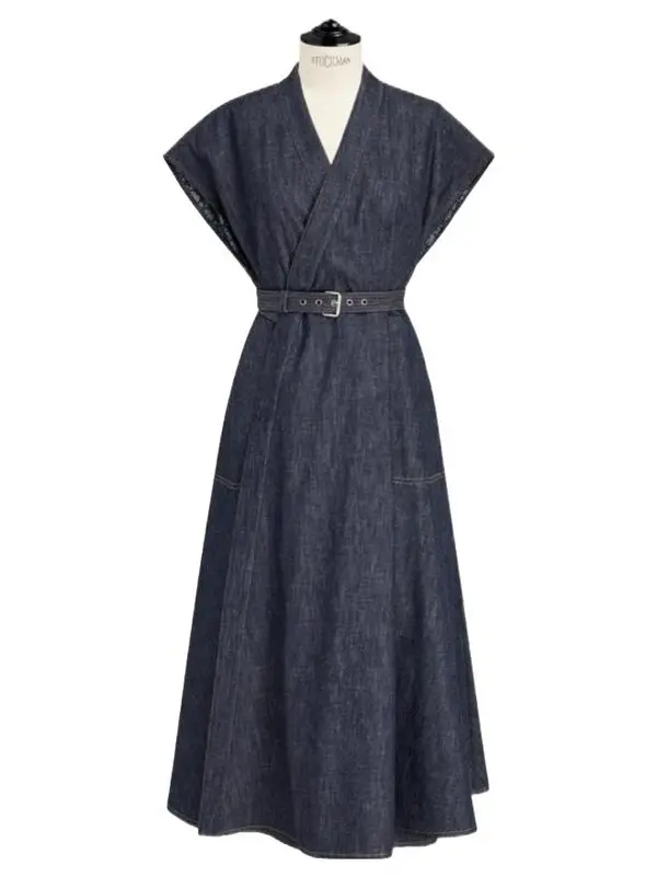 Dior Belted Midi Dress In Denim - Black