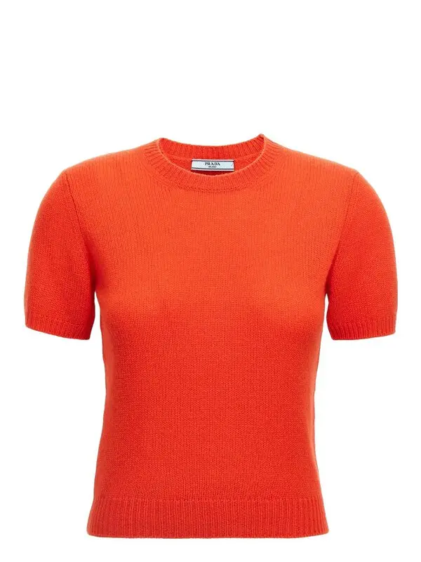 Prada Ribbed Knit Short-sleeve Crewneck Sweater - Red