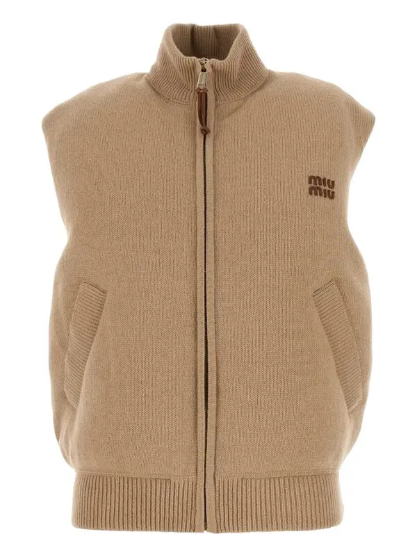 Miu Miu Sleeveless Down Jacket With Logo - Snow White