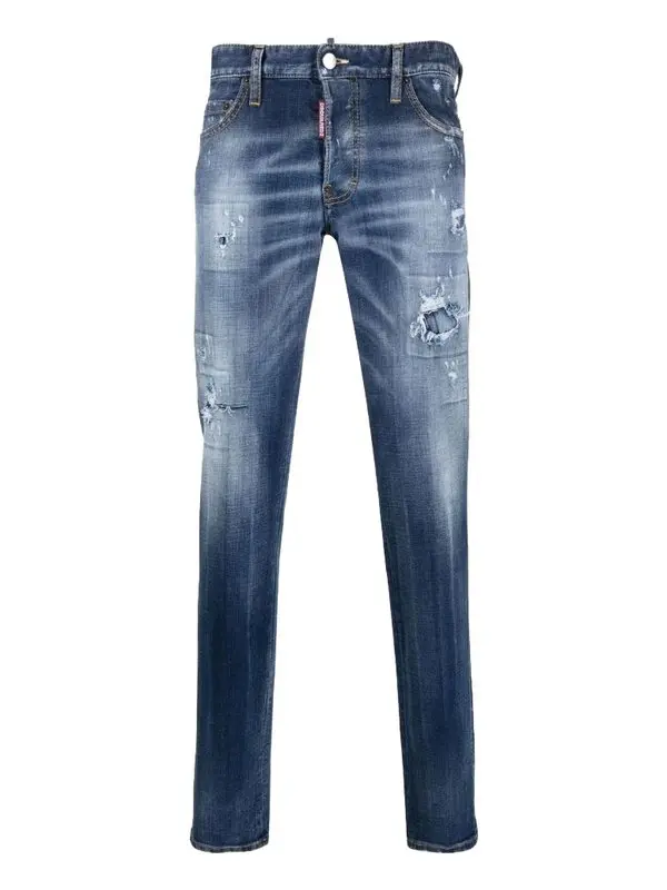 Dsquared2 Mid-wash Distressed Slim Fit Jeans - Blue