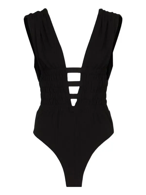 Alaïa Strappy Sleeveless Bodysuit With Cutout And Pleats - Black