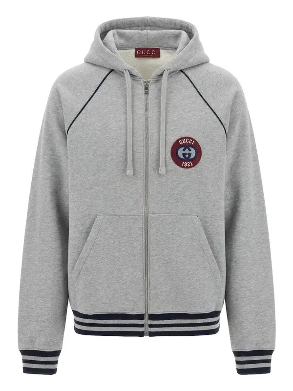 Gucci Felted Cotton Zipped Jacket With Patch And Embroidery - Grey