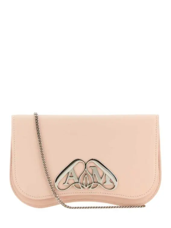 Alexander McQueen Logo Plaque Foldover Crossbody Bag - Nude
