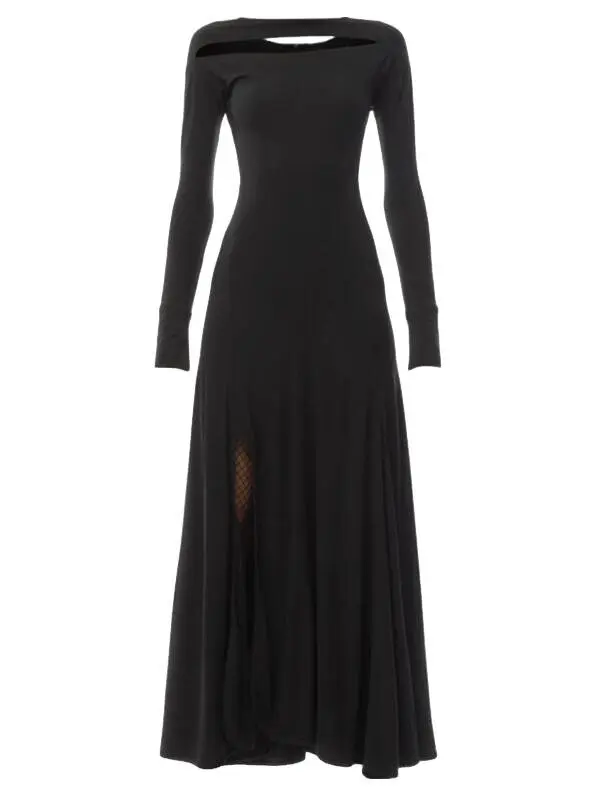 Victoria Beckham Long-sleeved Cut-out Dress With Side Slit - Black