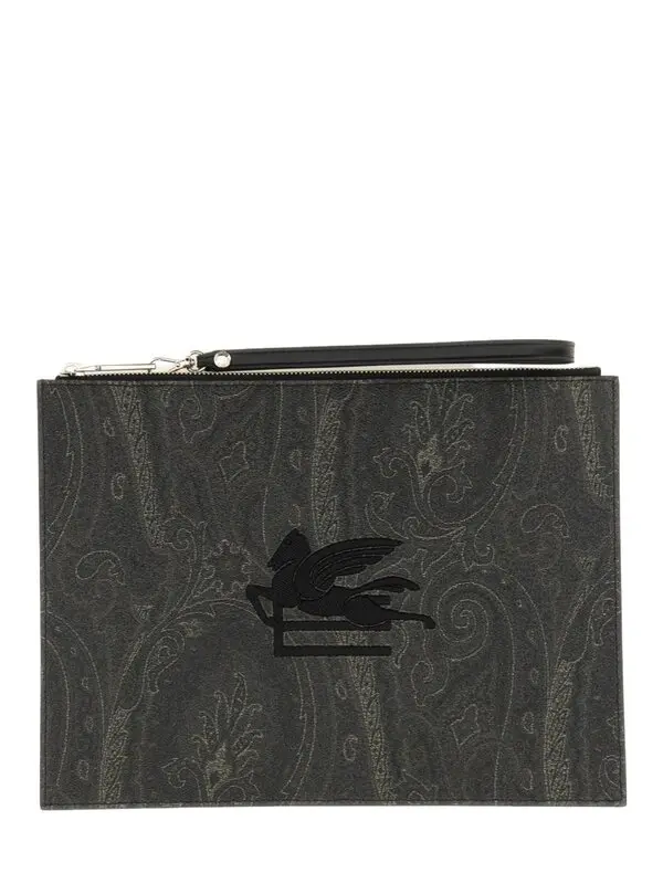 Etro Paisley Jacquard Zipped Clutch Bag - Black