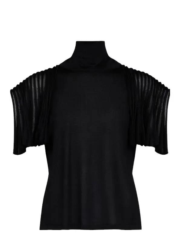 Alaïa High Neck Knit Top With Leaf-shaped Godet Details - Black