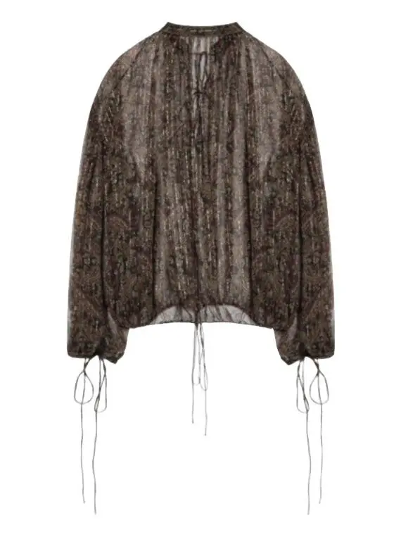 Saint Laurent Paisley Printed Sheer Drawstring Top - Brown