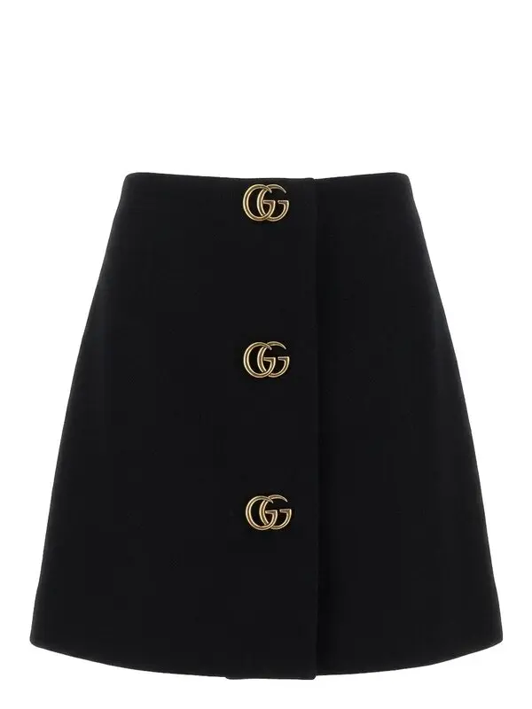 Gucci Double G Button Crêpe Skirt - Black