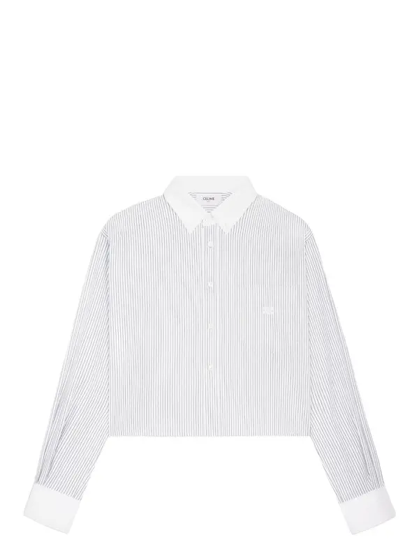 Celine Cropped Striped Poplin Shirt - Chalk White/navy Blue