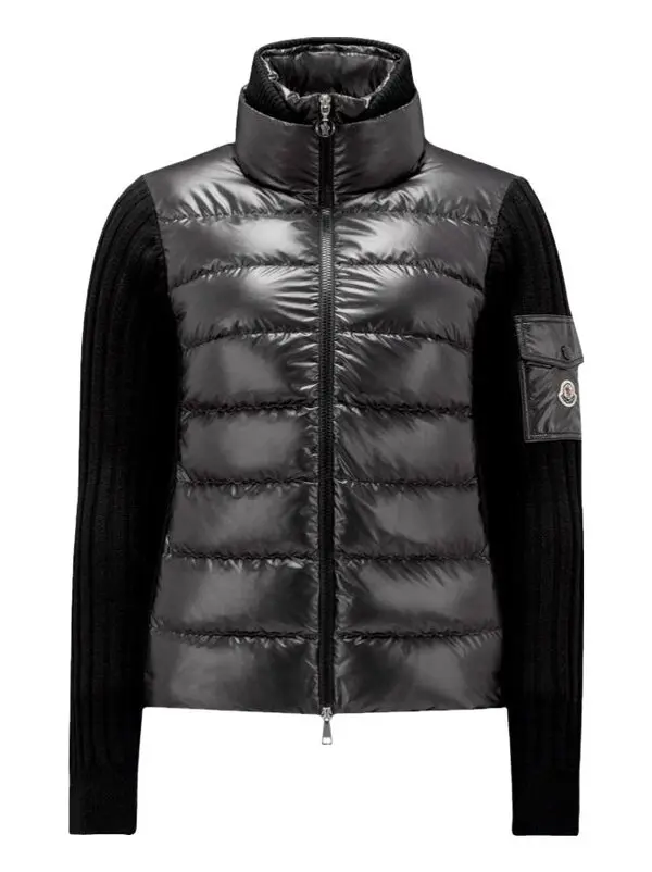Moncler Long-sleeved Cardigan With Nylon Padding - Black