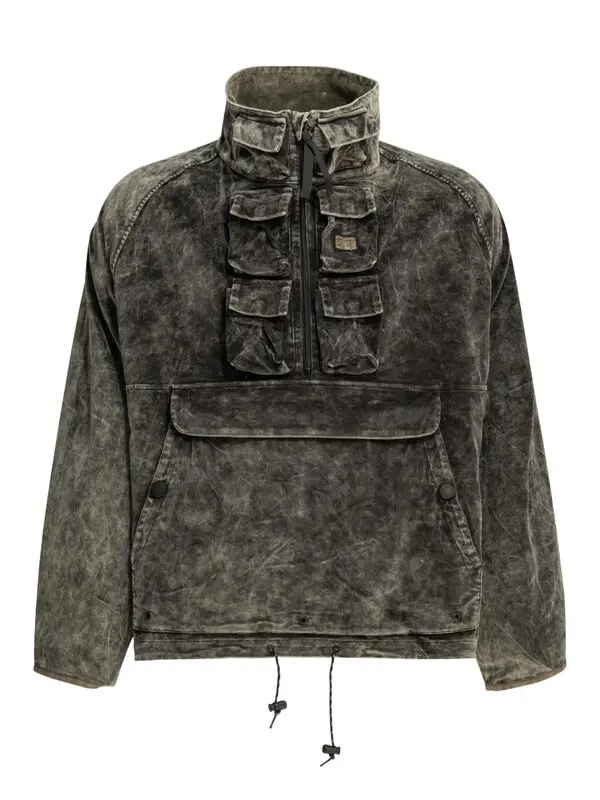 Kapital Multi-pocket Zip-up Jacket With Drawstring Hem And Textured Back - Black